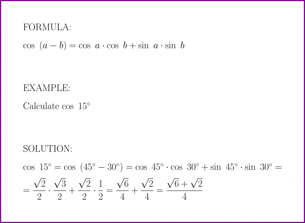 cos (a – b) = ? (formula with example) [cosine of difference] – LUNLUN.COM