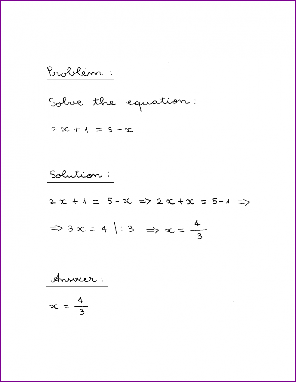 First degree equation with solution (2x + 1 = 5 – x) – LUNLUN.COM