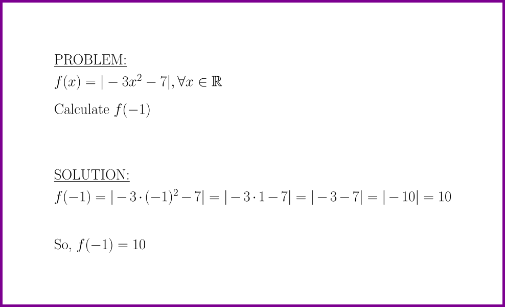 Calculate f(-1) where f(x) = |-3x^2 – 7| (calculate value of function ...