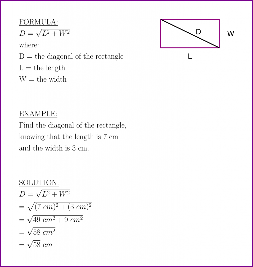 Diagonal of the rectangle (formula and example) – LUNLUN.COM