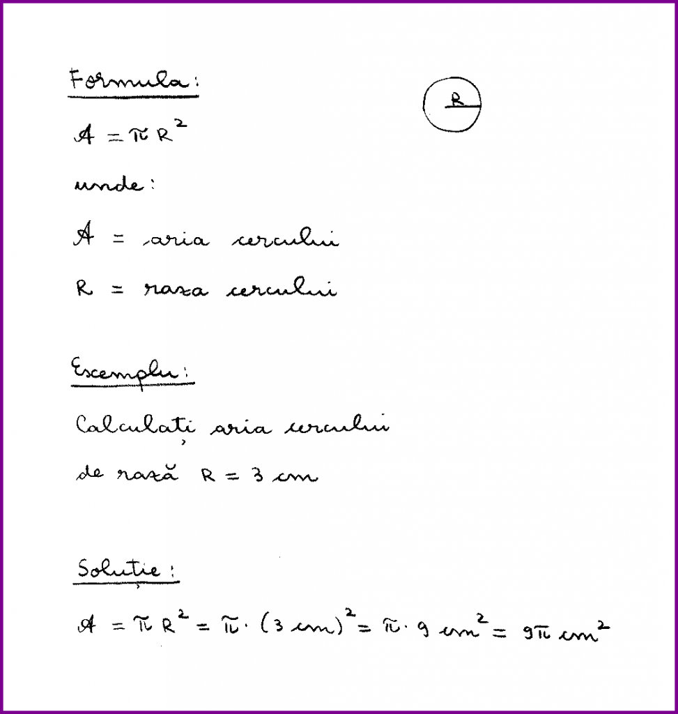 Learn Math In Romanian – Aria cercului (scris de mana) – LUNLUN.COM