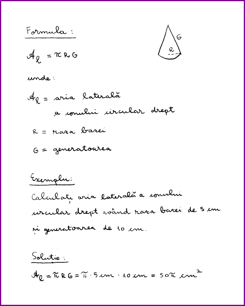 Learn Math In Romanian Aria Laterala A Conului Circular Drept scris 