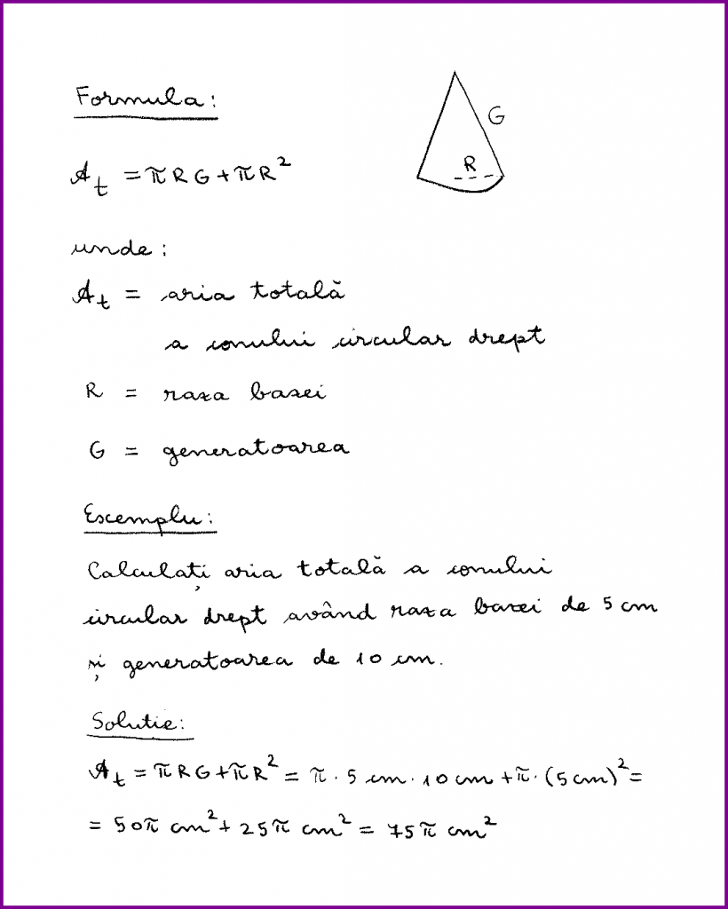 Learn Math In Romanian – Aria totala a conului circular drept (scris de ...