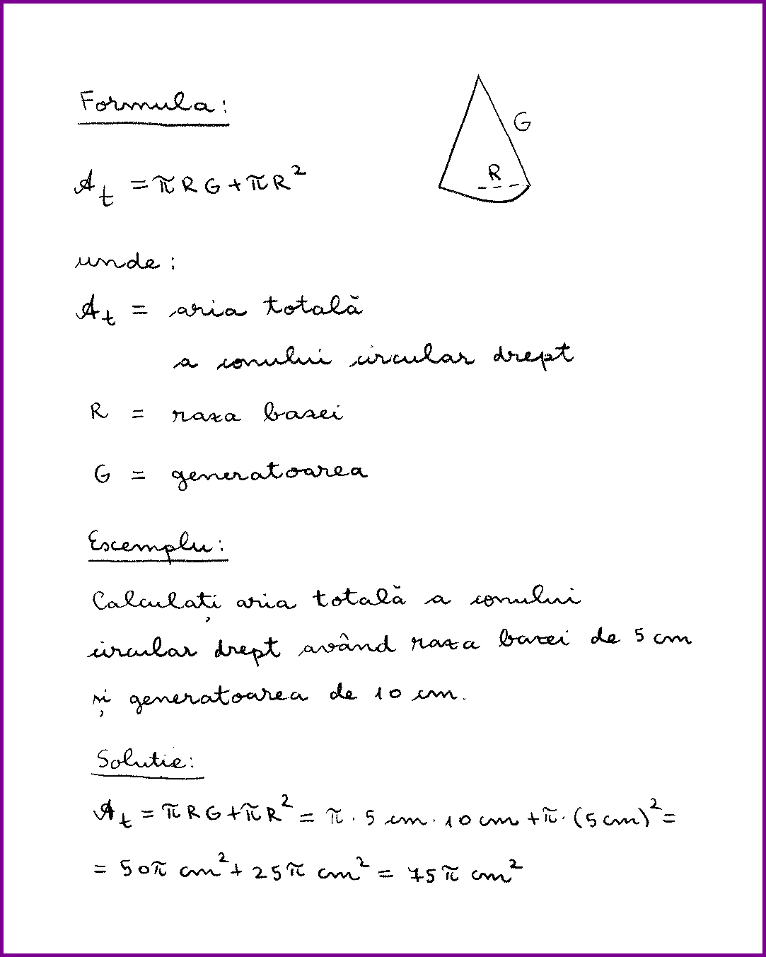 Learn Math In Romanian Aria Totala A Conului Circular Drept scris De 