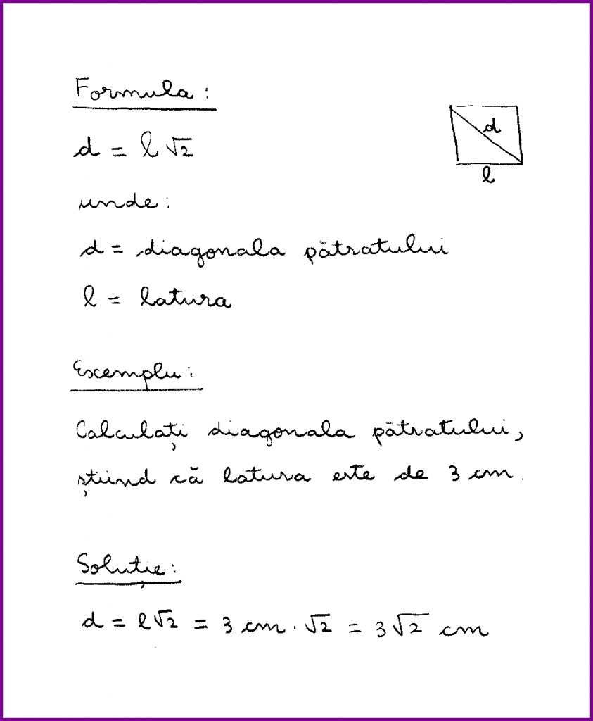 Learn Math In Romanian – Diagonala patratului (scris de mana) – LUNLUN.COM