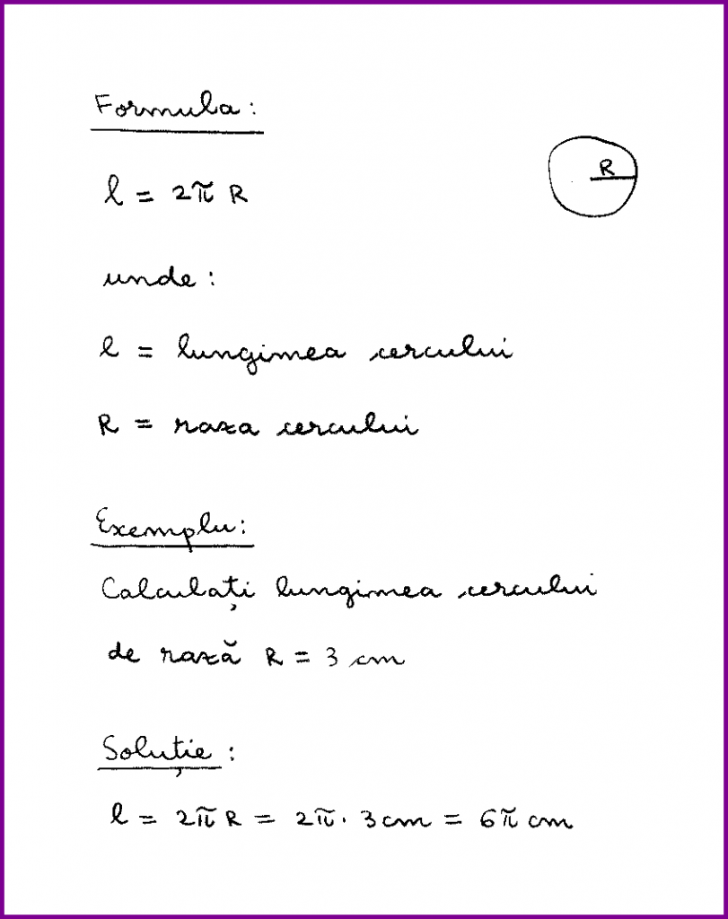 Learn Math In Romanian – Lungimea cercului (scris de mana) – LUNLUN.COM