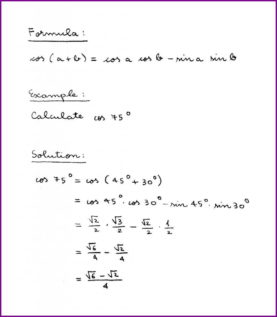 cos (a + b) (formula and example) (cosine of sum) (trigonometry ...