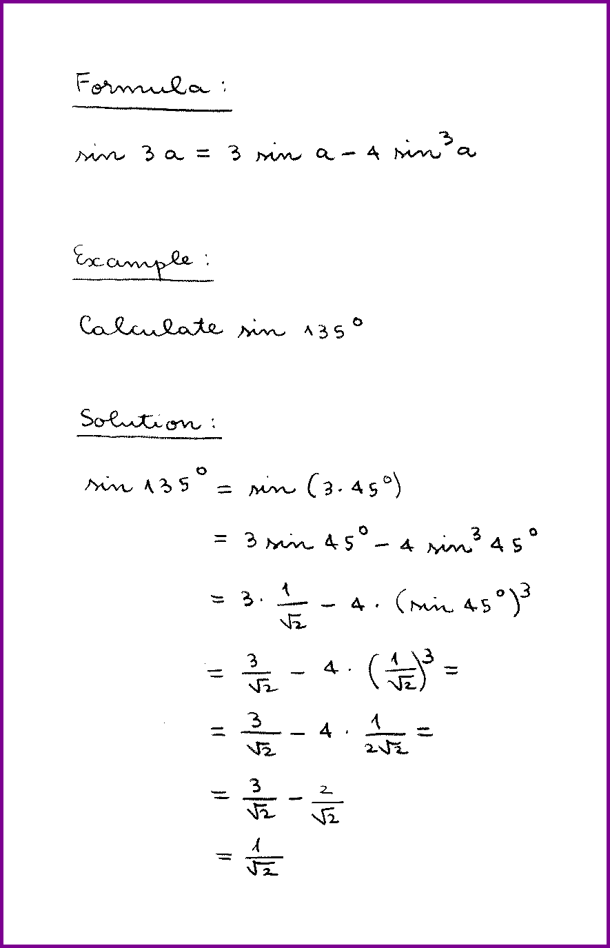 Sin 3a formula And Example sine Of Triple Angle trigonometry