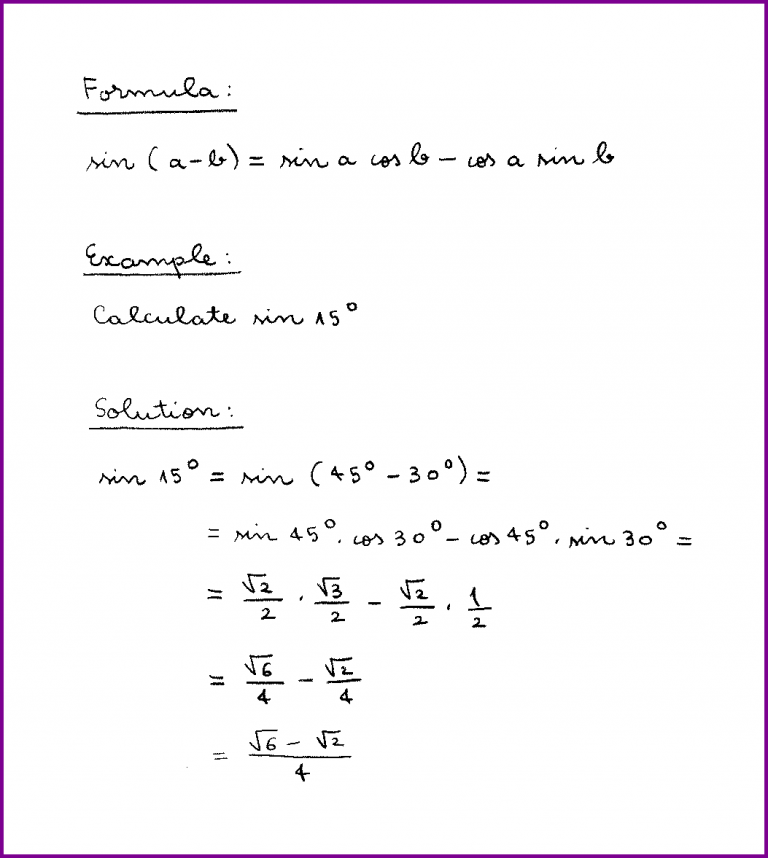 sin (a – b) (formula and example) (sine of difference) (trigonometry) (handwritten) – LUNLUN.COM