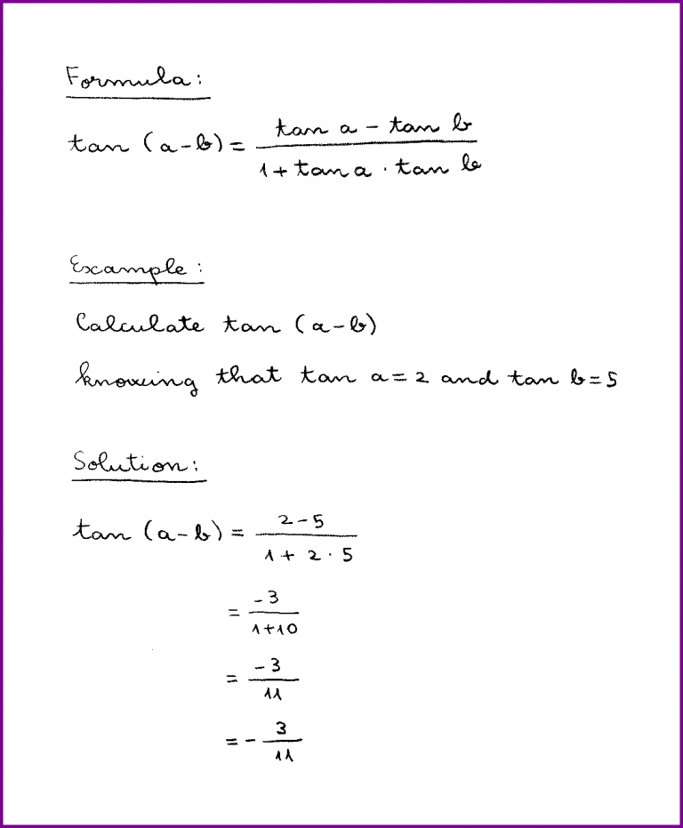 tan (a – b) (formula and example) (tangent of difference) (trigonometry ...