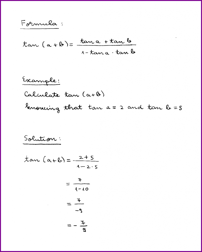 tan (a + b) (formula and example) (tangent of sum) (trigonometry) (handwritten) – LUNLUN.COM
