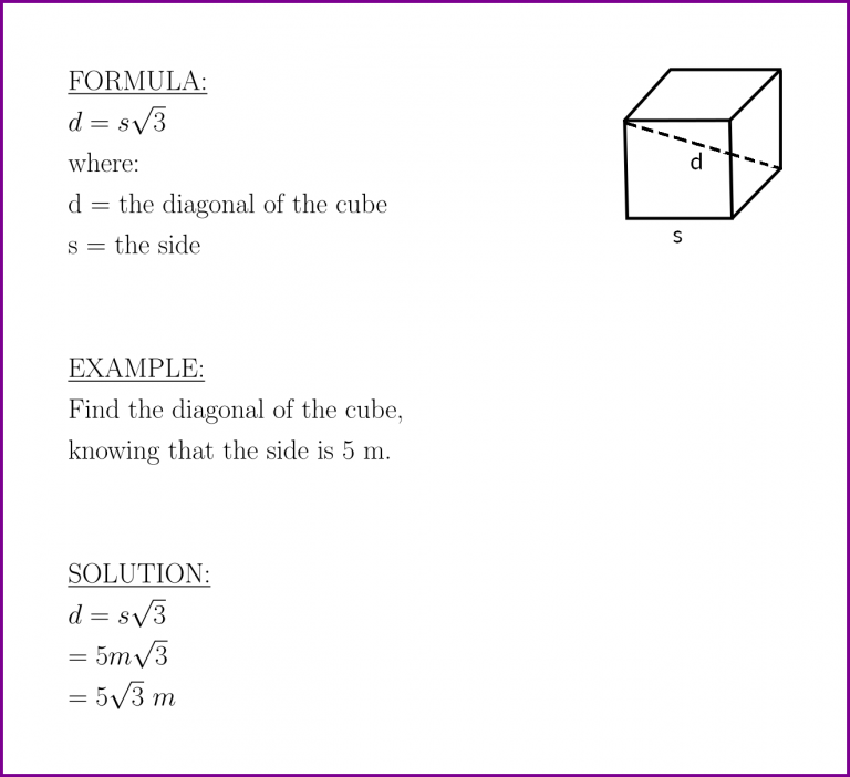 Diagonal of the cube (formula and example) – LUNLUN.COM Diagonal of the cube (formula and example) – LUNLUN.COM