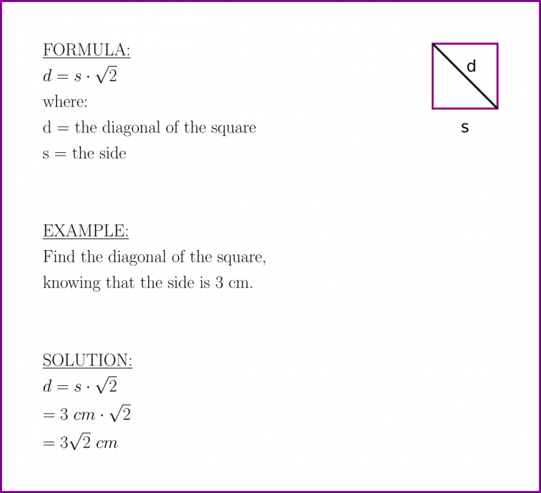 Diagonal of the square (formula and example) – LUNLUN.COM