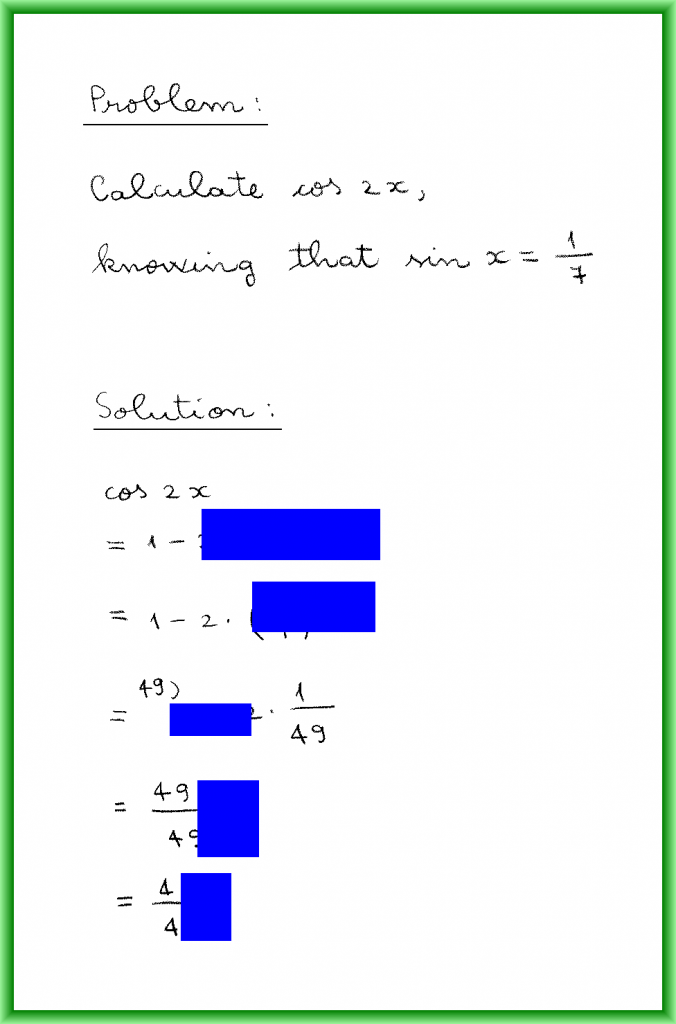 Calculate cos 2x, where sin x = 1/7 (partial solution) – LUNLUN.COM